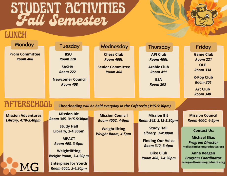 Student Activities Schedule | SFUSD