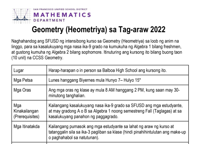 SFUSD Summer School Geometry | SFUSD